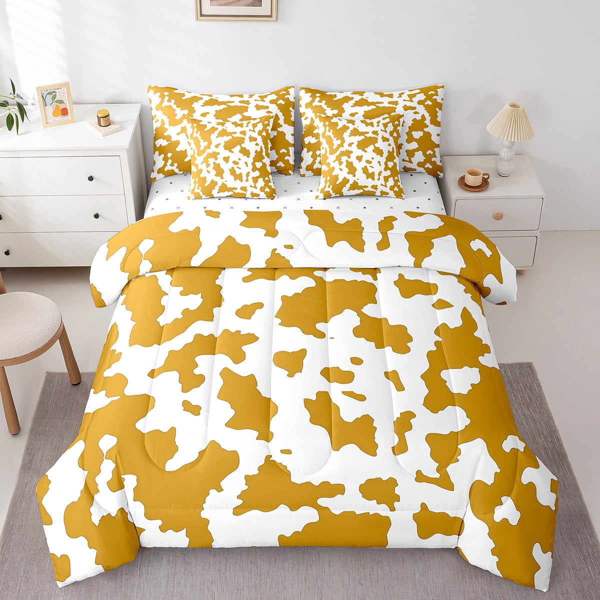 Broom Yellow Cowhide Twin Comforter Set 7 Piece,Bull Cattle Cow Print ...