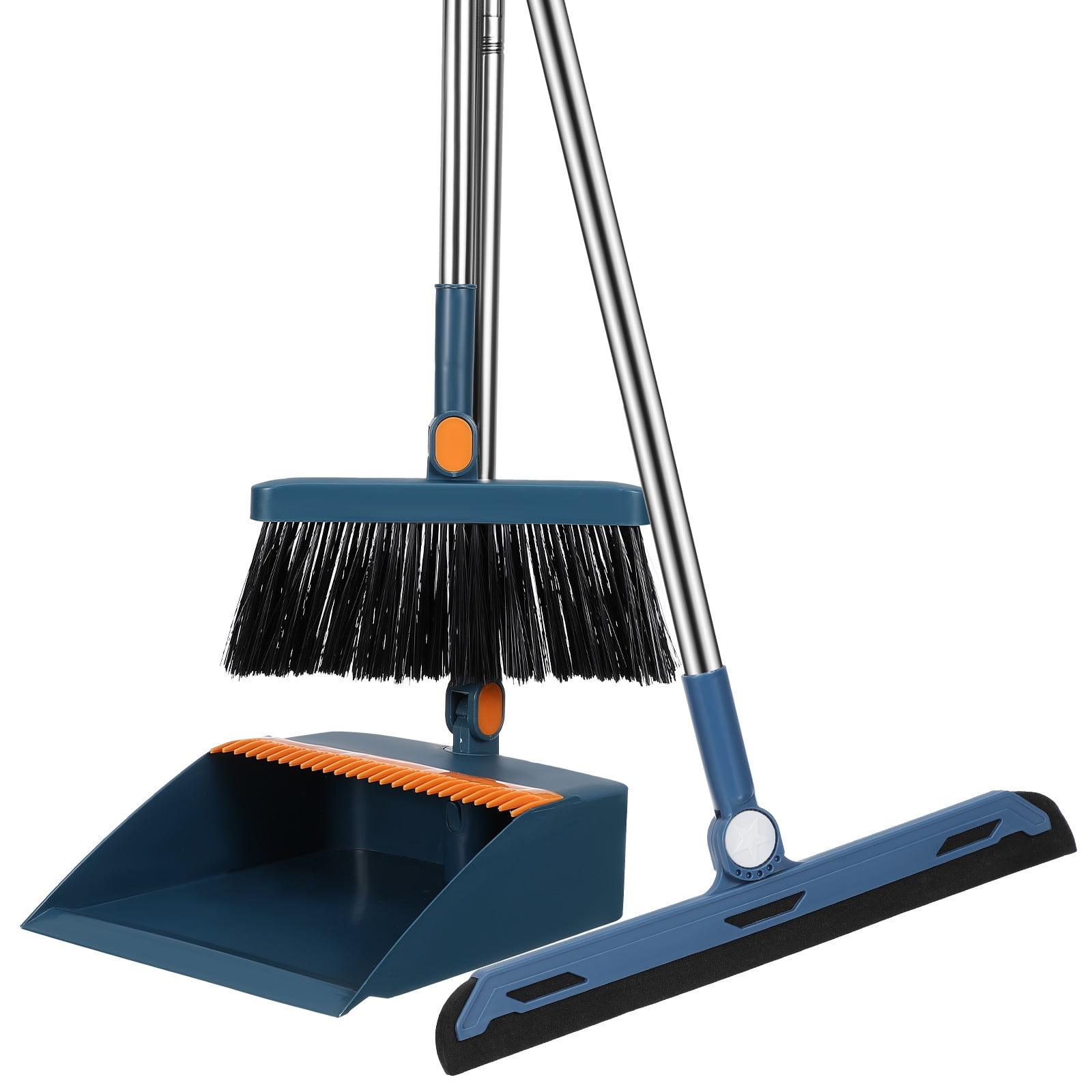 ULTNICE Folding Broom And Dustpan Set Blue Plastic 1 Indoor And Outdoor ...