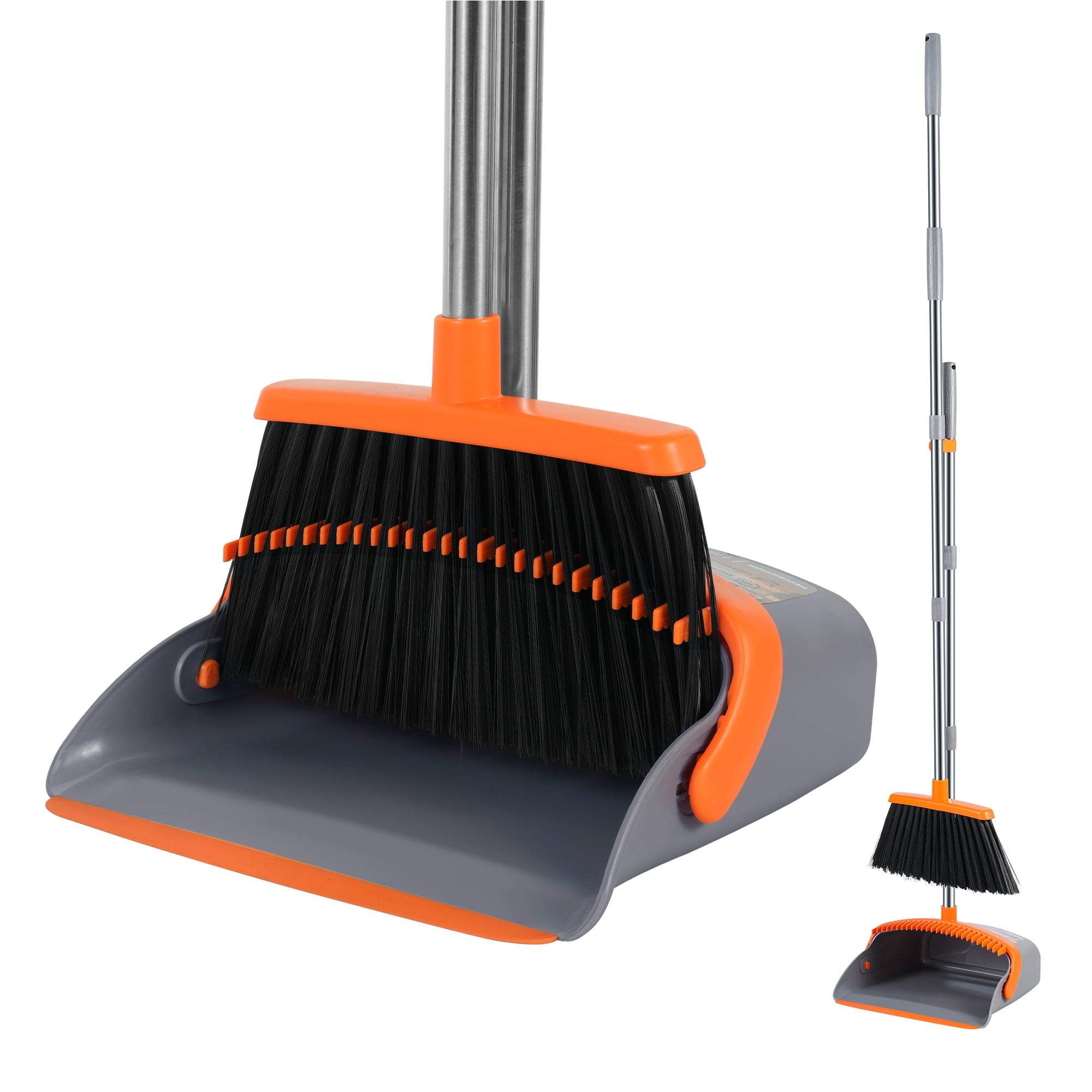 Broom and Dustpan Set,54" Long Handle Adjustable Length Stainless Steel ...