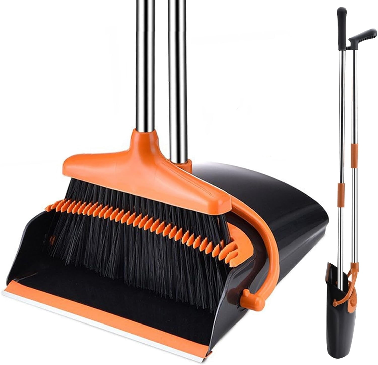 Broom and Dustpan Set with Long Handle, Windproof Stand Up Dustpan with ...