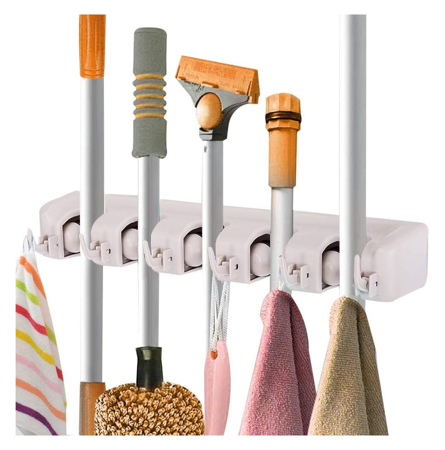 Broom and Mop Holder Wall Mounted - 5 Position Garden Tool Rack ...