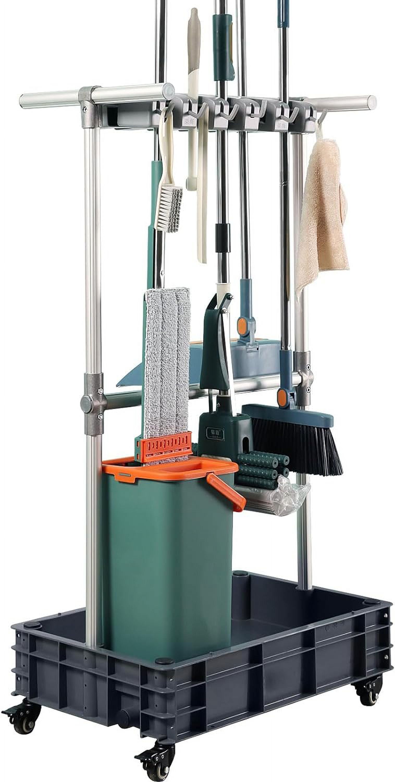 Broom mop Holder Cleaning Supplies Organizer Janitor carts on Wheels ...