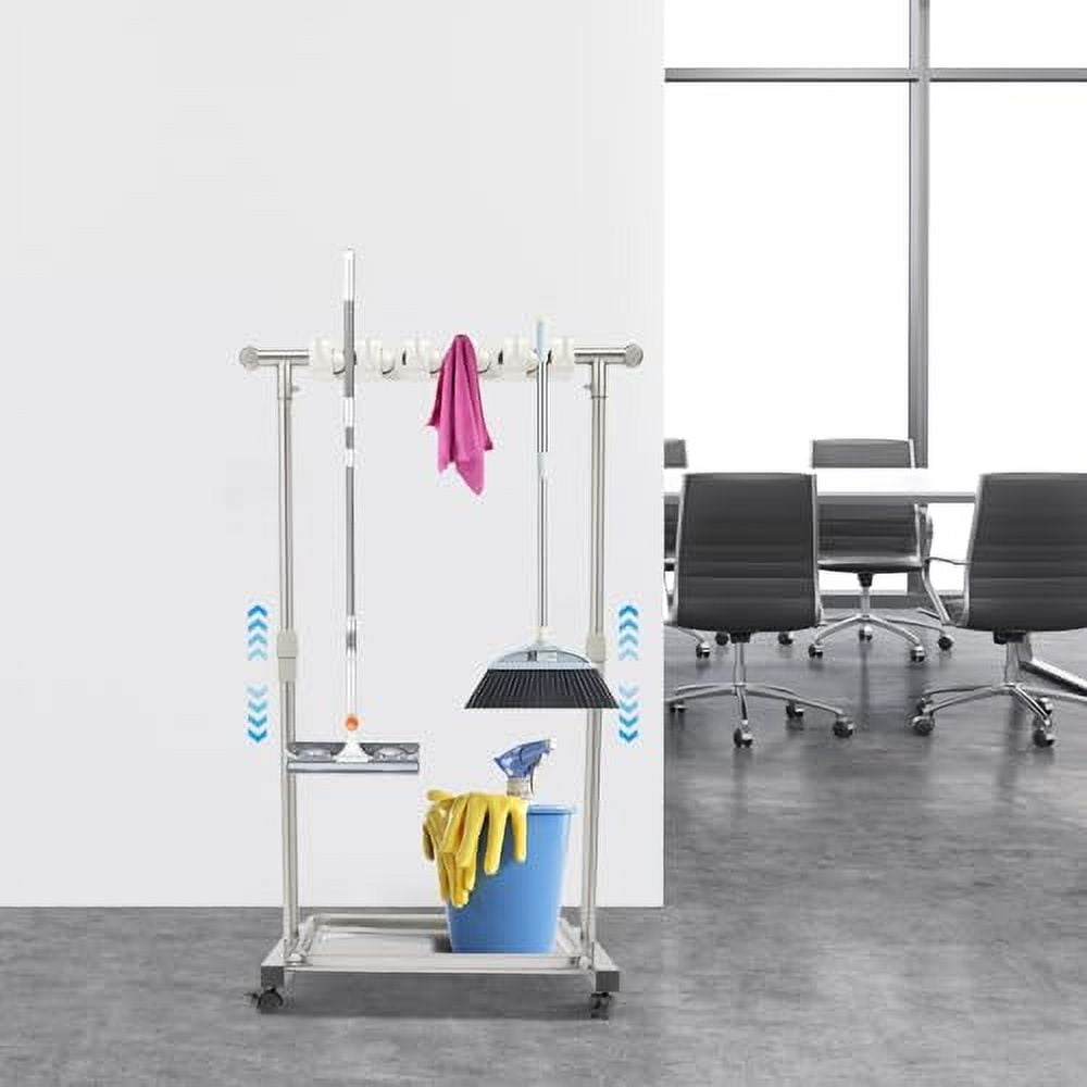 Broom mop Holder, Movable Put Wet Mops Floor Standing Cleaning Tool ...