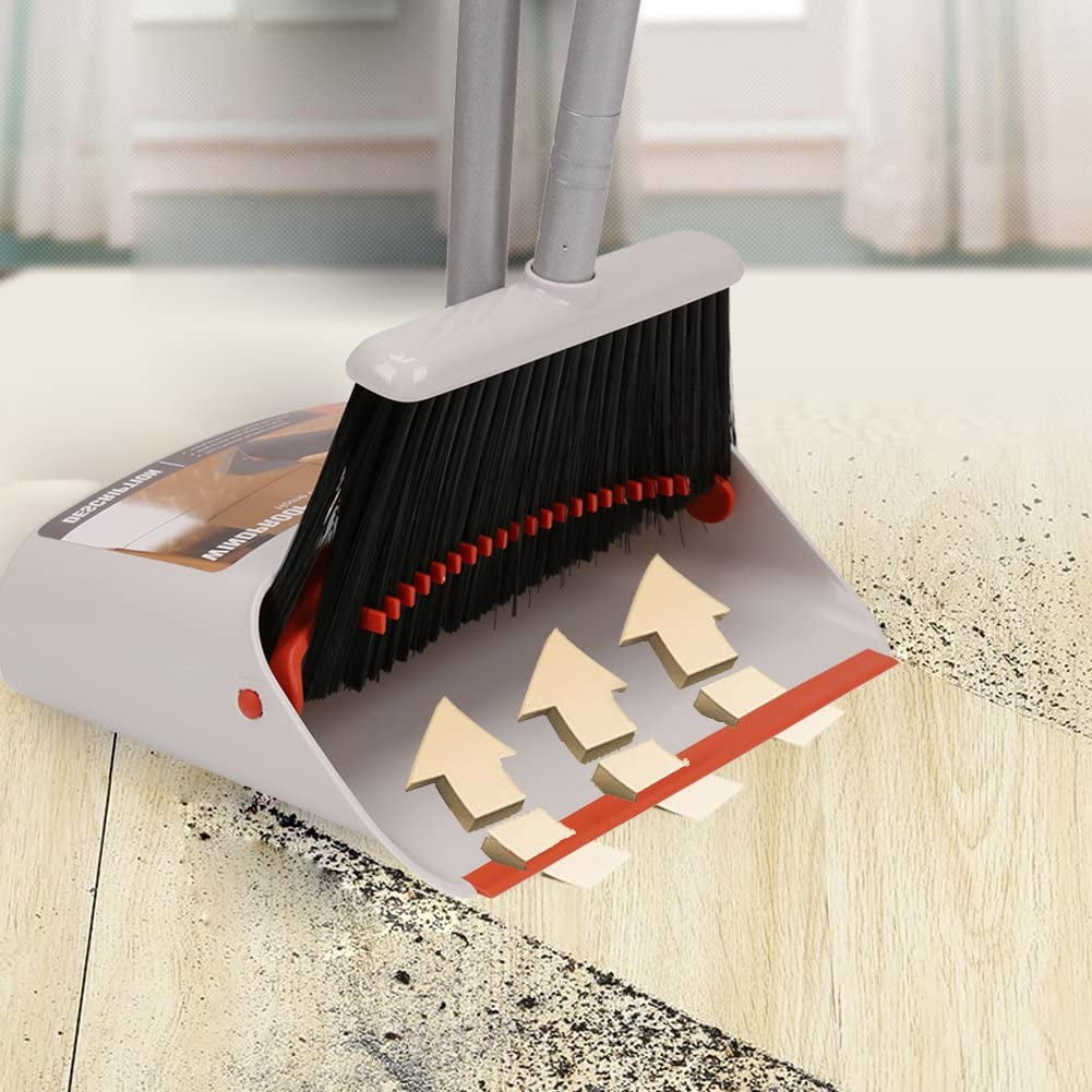 Broom with Dustpan Combo Set, Upright Standing Dustpan for Kitchen ...