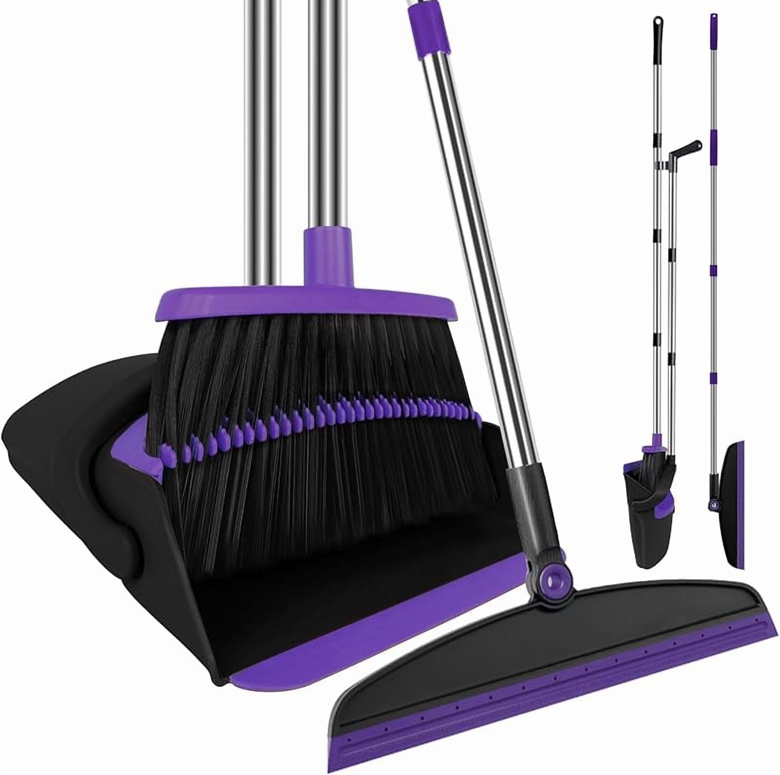 Broom with Dustpan & Floor Squeegee Set - 51" Adjustable Handle ...