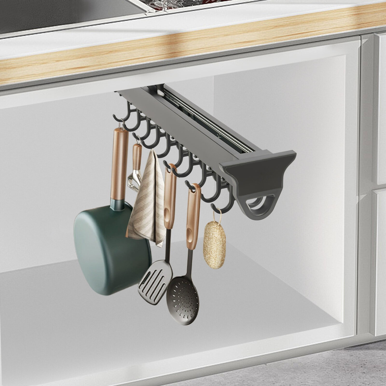 Brooms and Mops Pull Out Storage Rack, Wall Organizer with 20 Hooks 66. ...