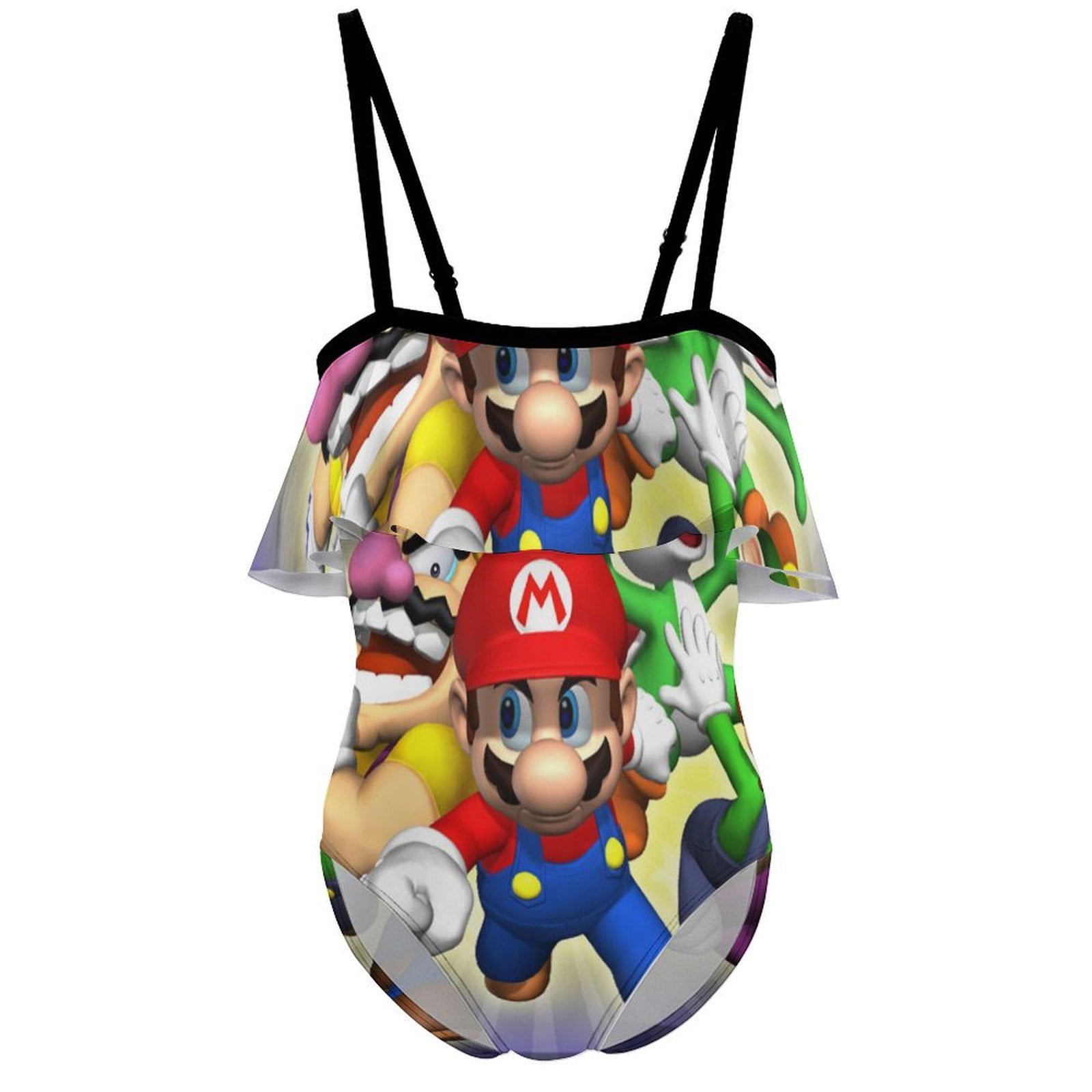 Bros Luigi Kids One-piece Swimsuit Adjustable Off Shoulder Ruffle ...