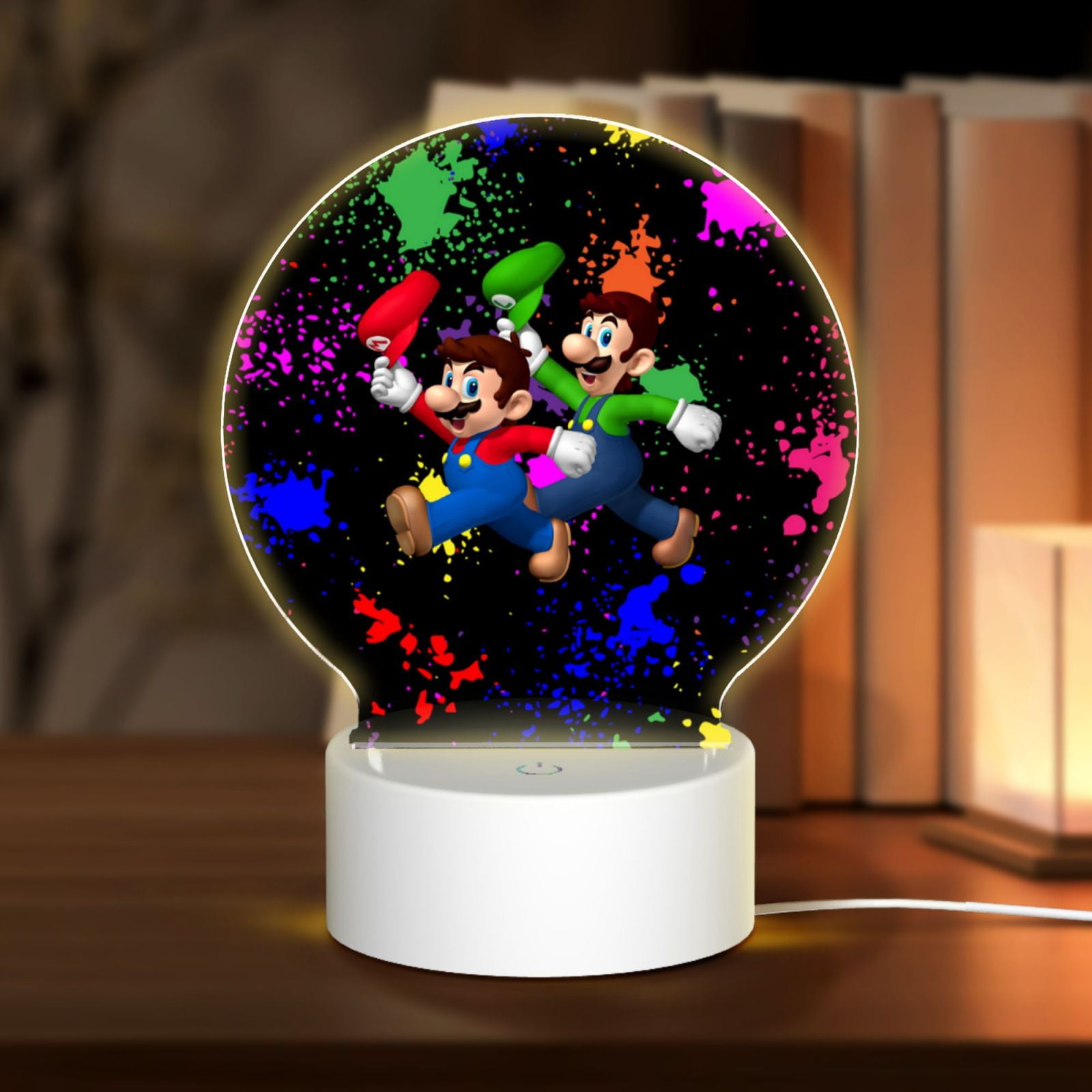 Bros Luigi's Mansion Mario Round Acrylic Night Light Decoration USB ...