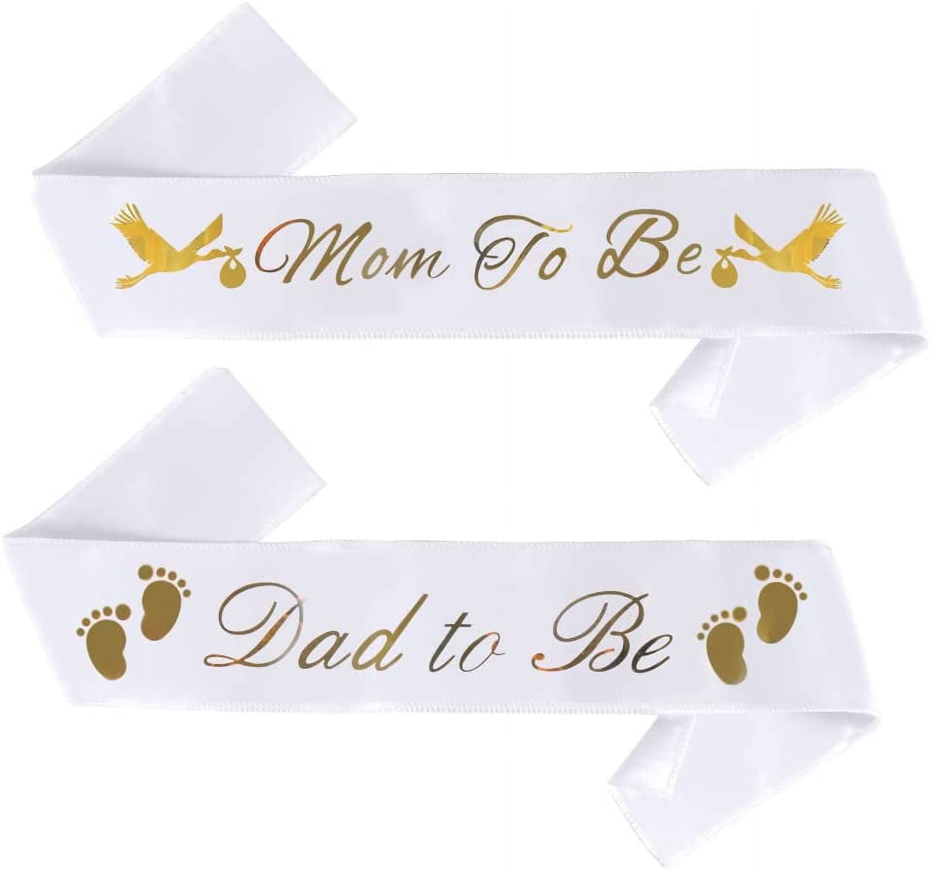 Brosash Mom To Be & Dad To Be Baby Shower Sash Bundle - White with Gold ...