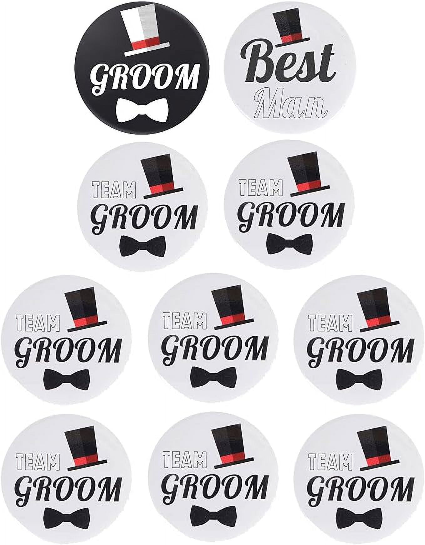 Brosash Team Groom Buttons - (1) Groom Button, (1) Best Man Button & (8 ...