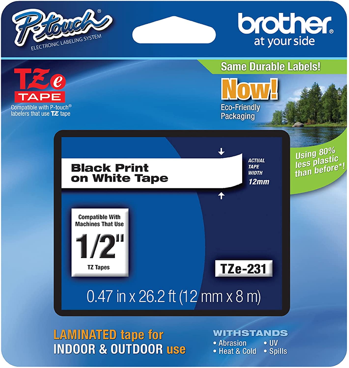 Brother 1/2" (12mm) Black on White TZe P-touch Tape for Brother PT-300 ...
