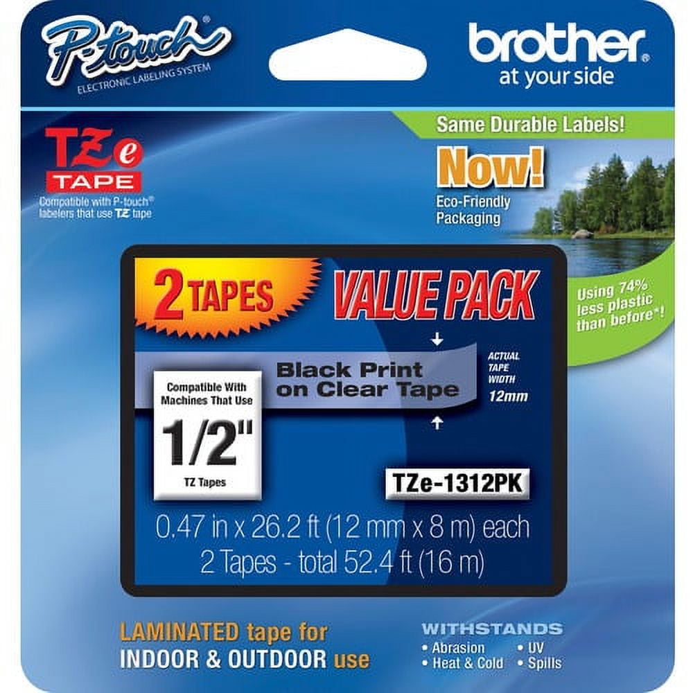 Brother 1/2" Black/Clear Laminated TZe Tape Value Pack - 1/2" - Black ...