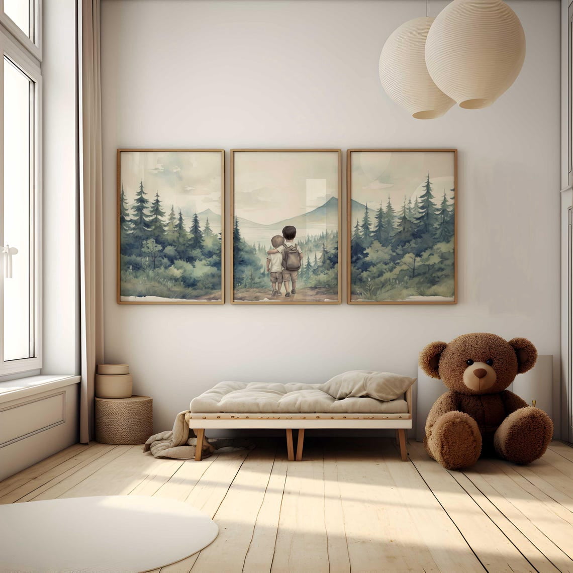 Brother Art Brother Room Decor Two Boys Art Print Two Brothers Forest ...