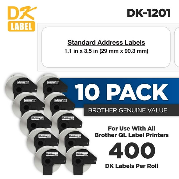 Brother DK-1201 10-Pack Die-Cut White Paper Address Labels for QL ...