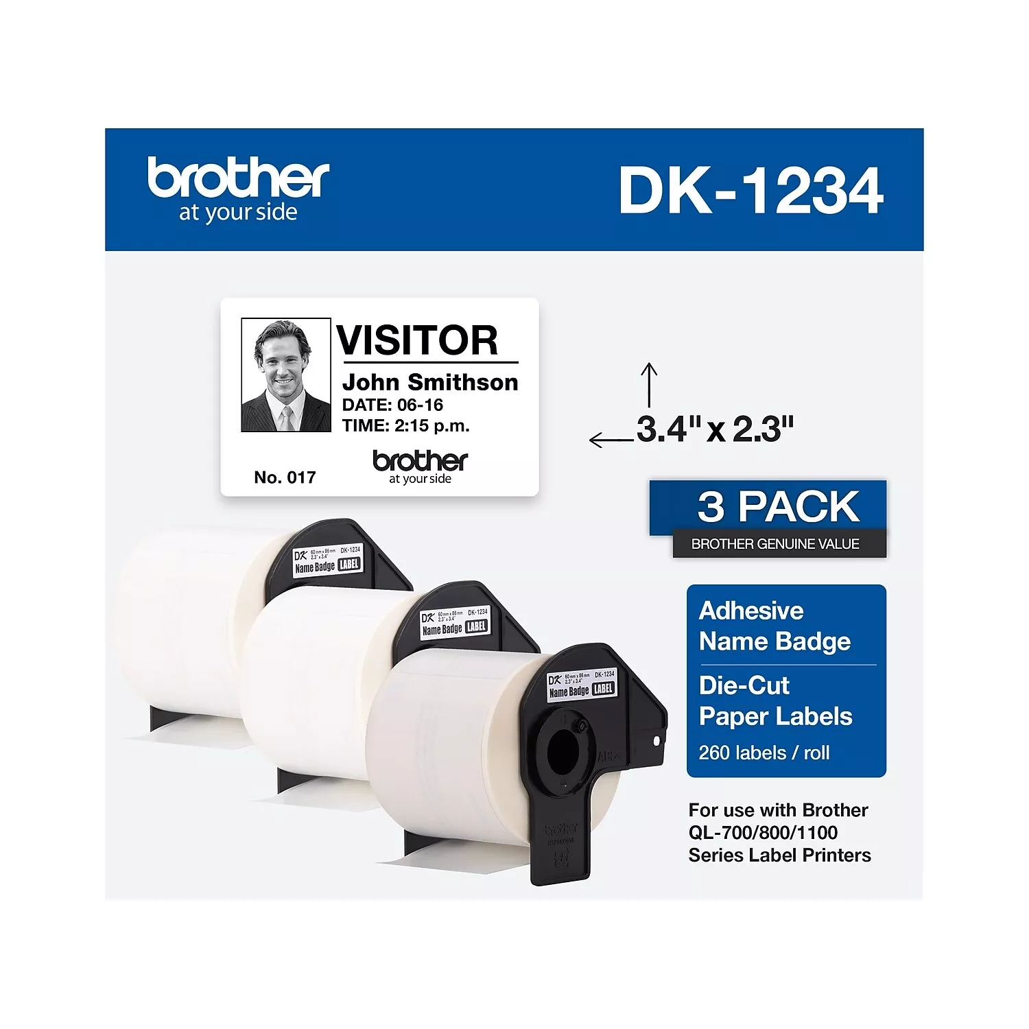 Brother DK-1234 Adhesive Name Badge Paper Labels 3-4/10" x 2-3/10 ...