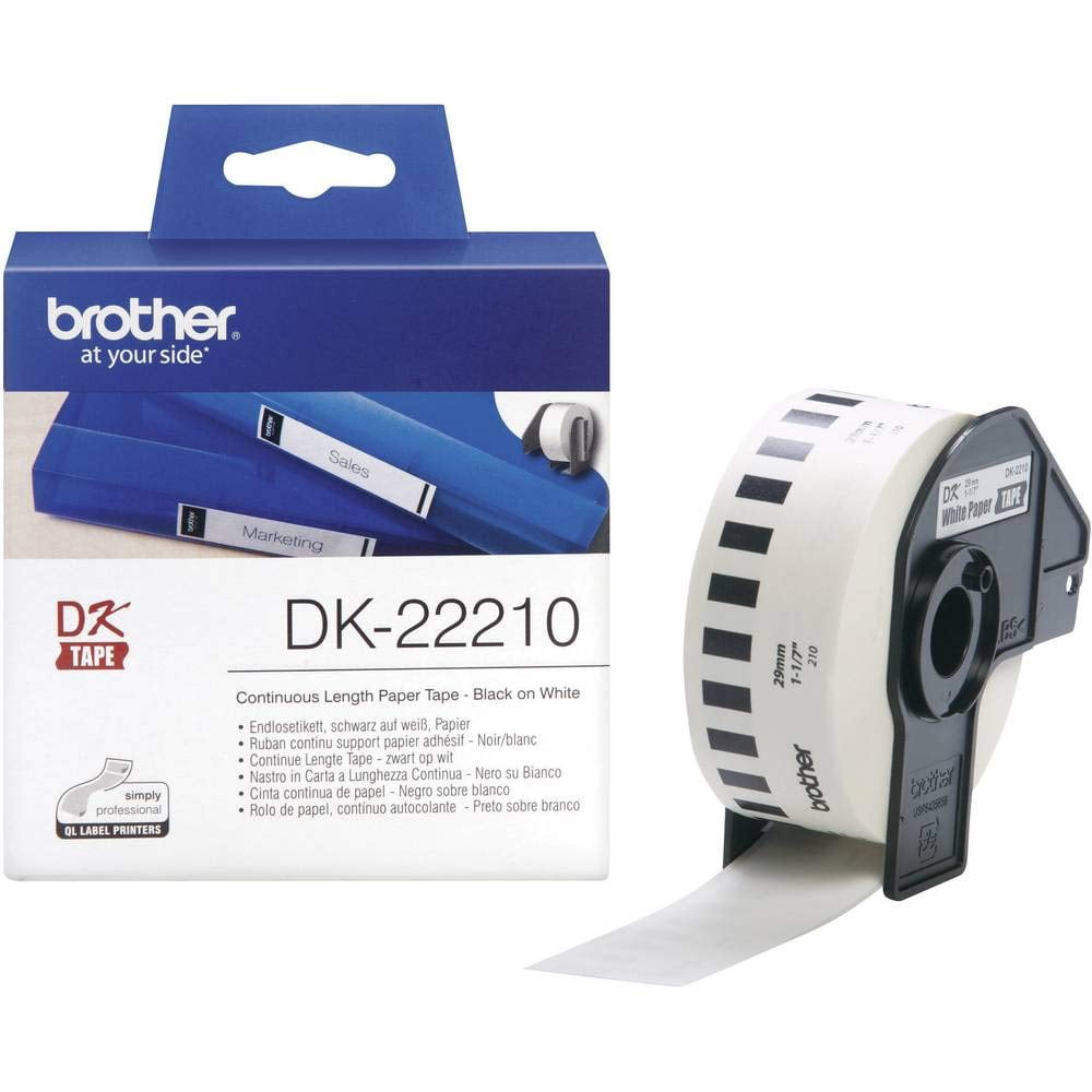 Brother DK-22210 Label Roll, Continuous Length Paper, Black on White ...
