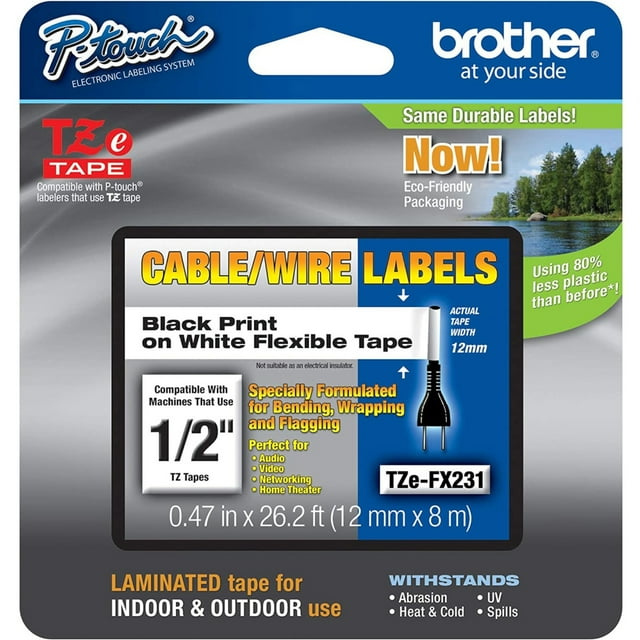 Brother Flexible Cable/Wire TZe ID Tape - Walmart Business Supplies