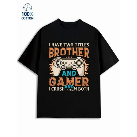 Brother Gamer Tee men games 180G 100% Cotton black game funny Unique ...