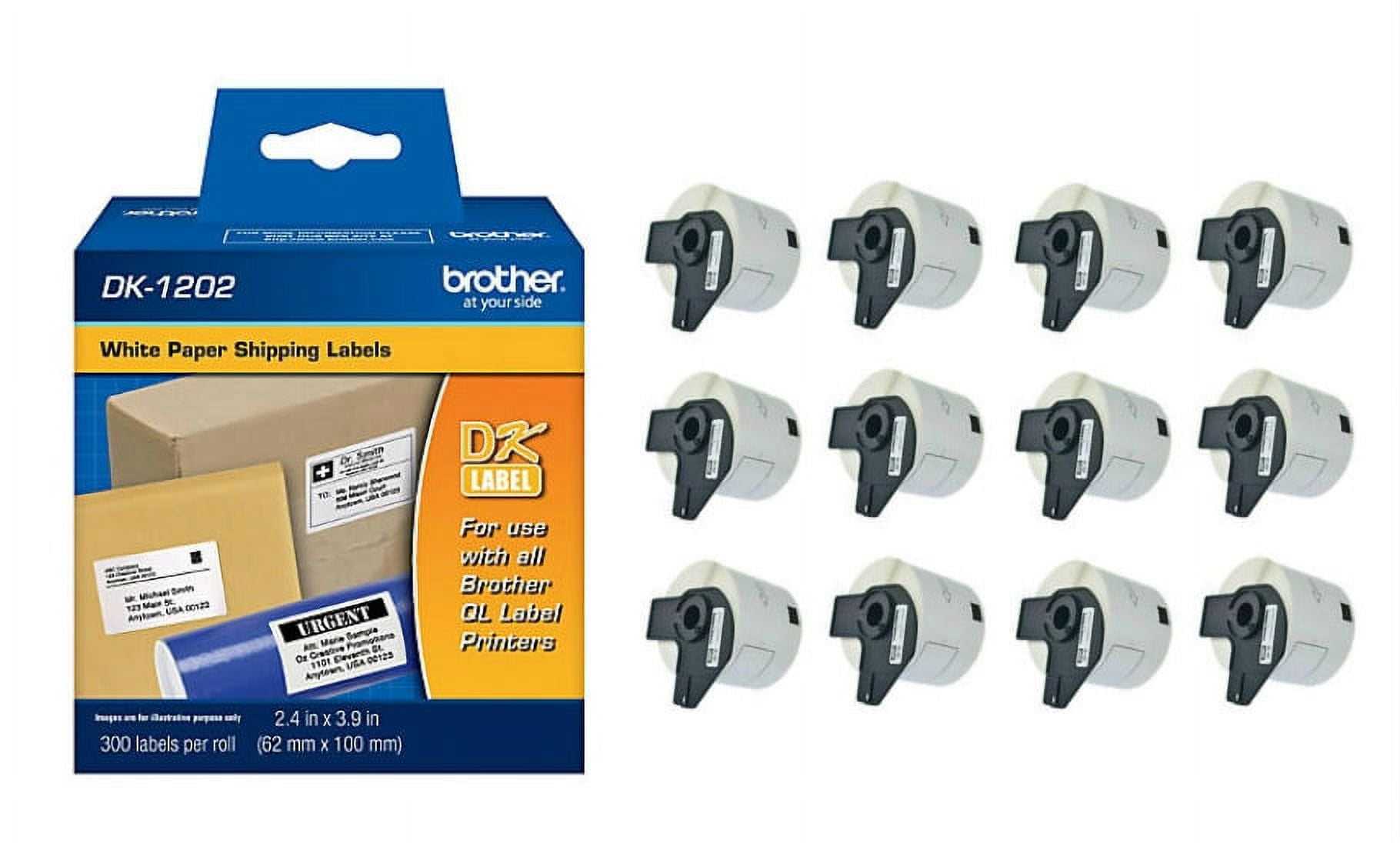 Brother Genuine DK-1202 Shipping Paper Labels, 300 Labels per Roll, 12 ...
