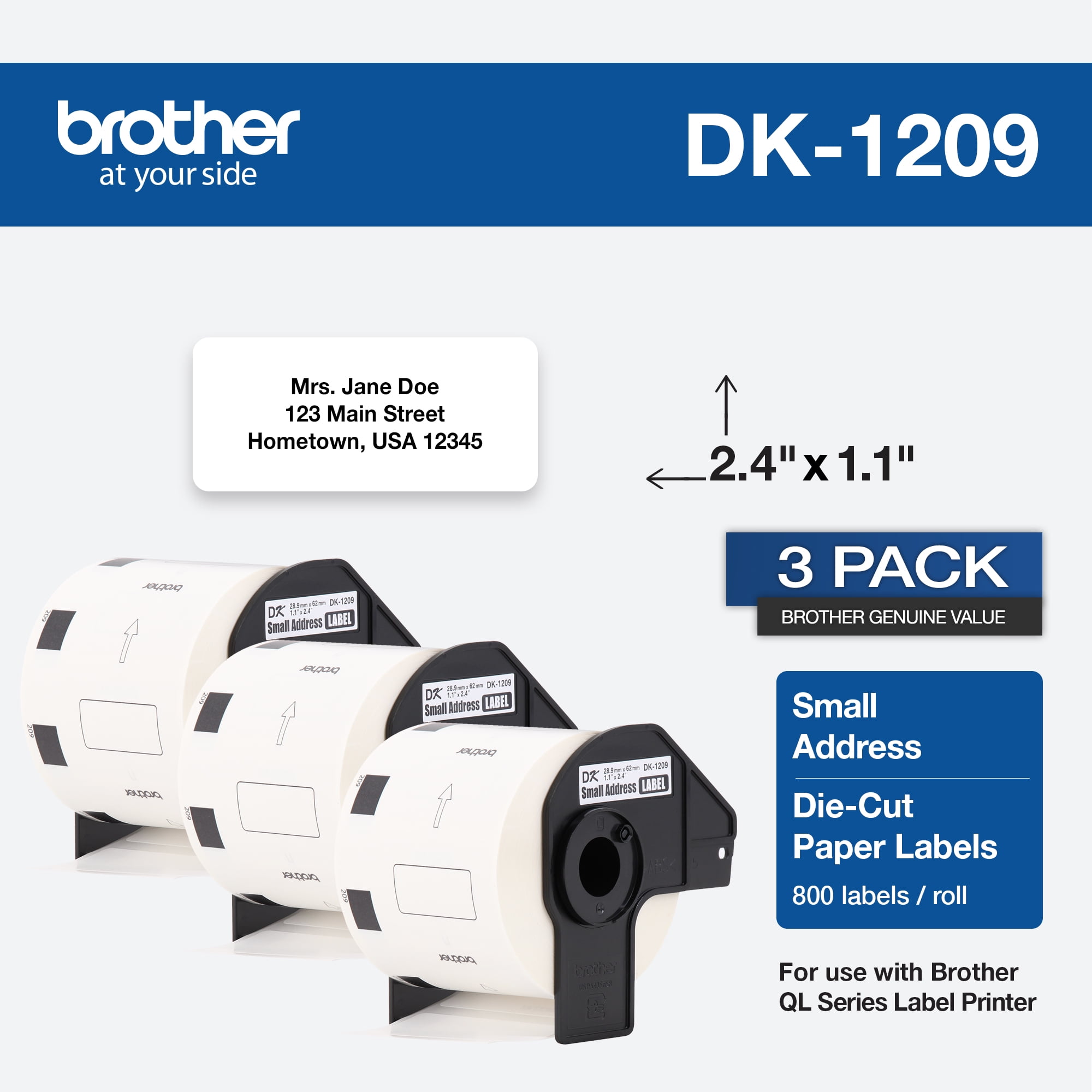 Brother Genuine DK-12093PK Small Address Paper Label Roll, Die-Cut – 3 ...
