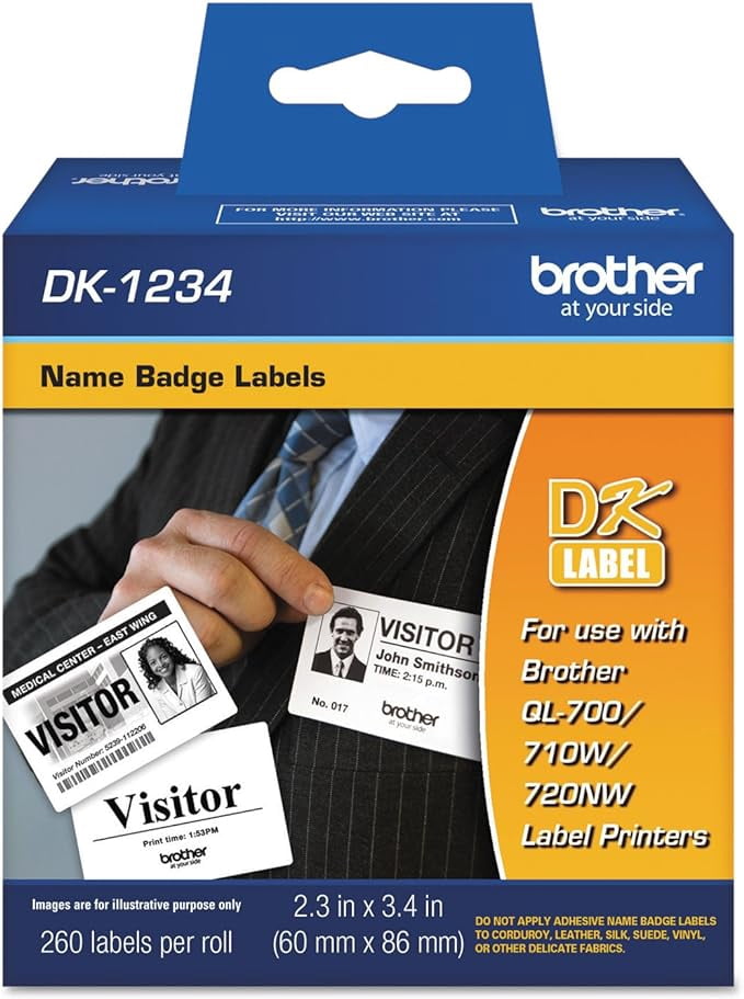 Brother Genuine DK-1234 Die-Cut Adhesive Name Badge White Paper Labels ...