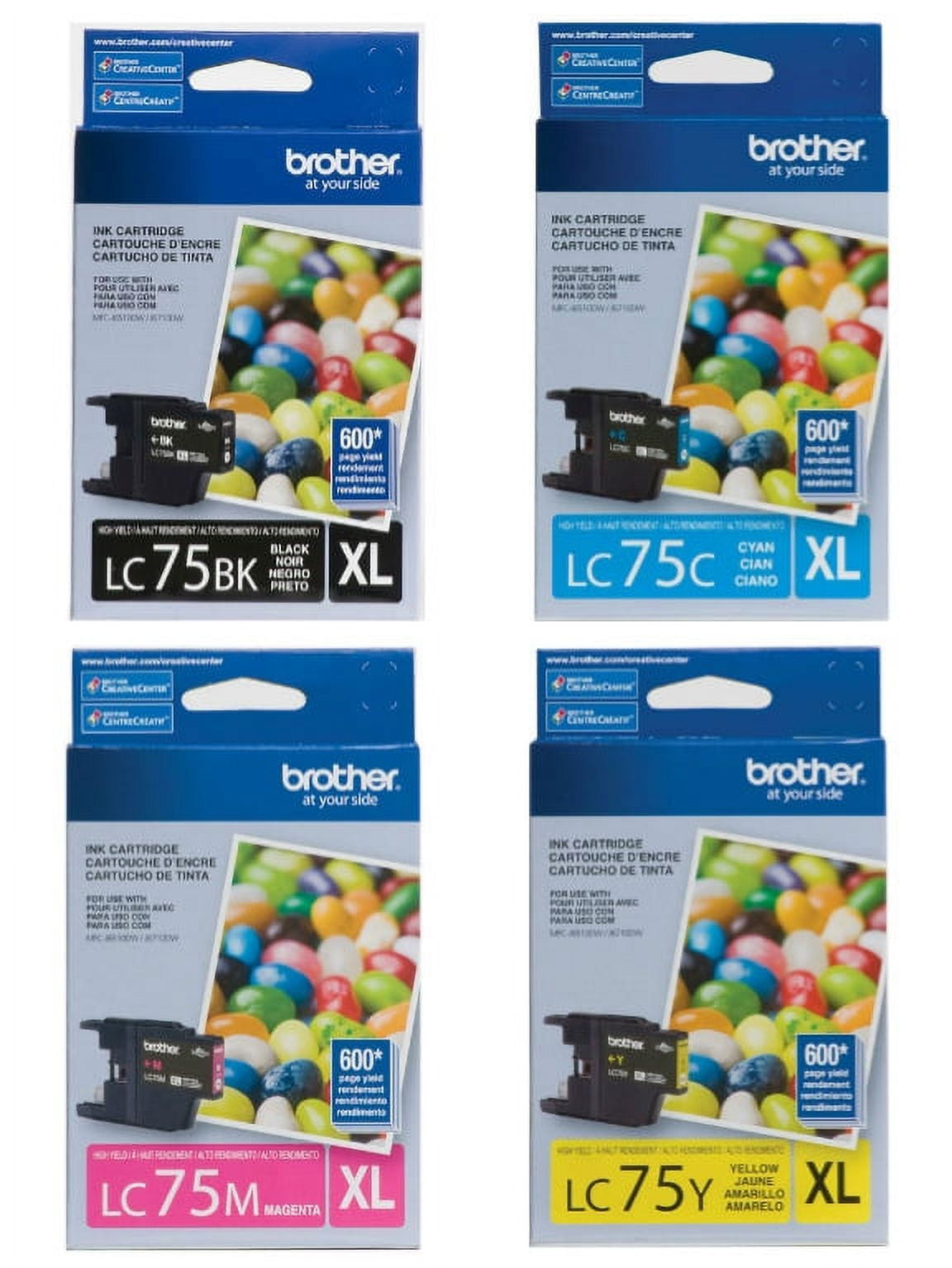 Brother Genuine LC-75 (LC75BK, LC75C, LC75M, LC75Y) High Yield Ink ...