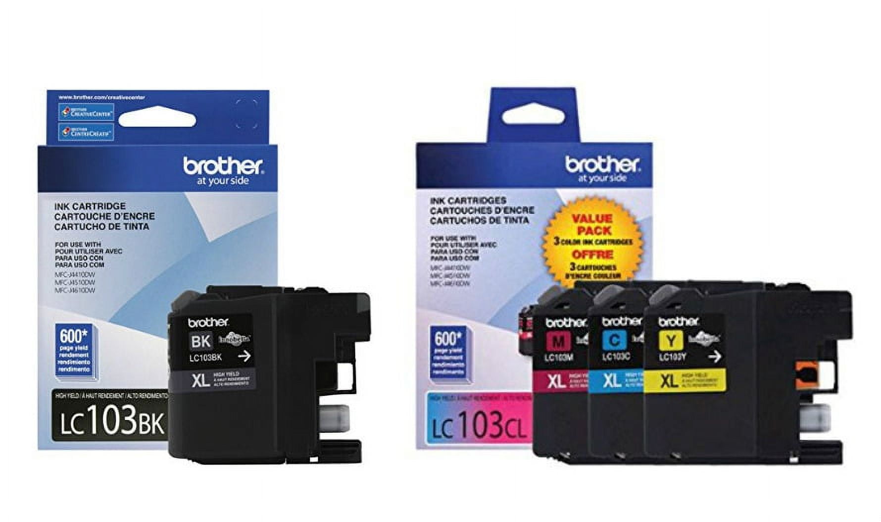 Brother Genuine LC103 4-Color High Yield Ink Cartridge Set for Colored ...
