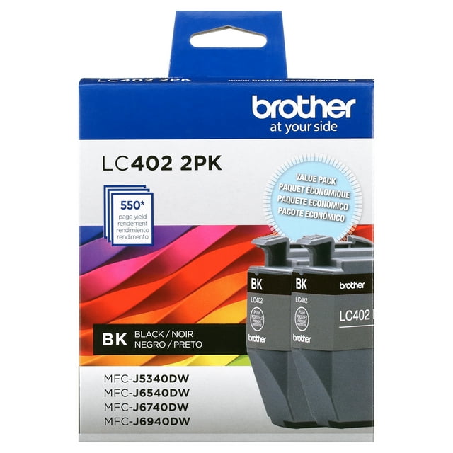 Brother Genuine LC402 2PK 2-Pack of Standard Yield Black Printer Ink ...