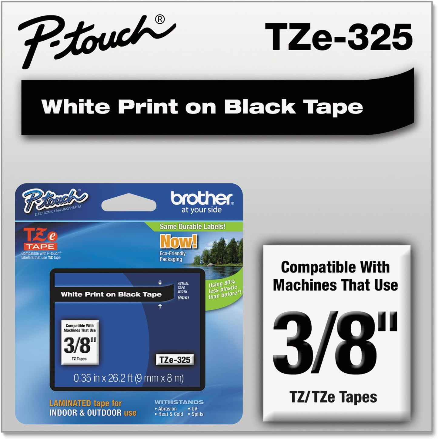 Brother Genuine P-Touch TZE-325 Tape, 3/8" (0.35") Wide Standard ...