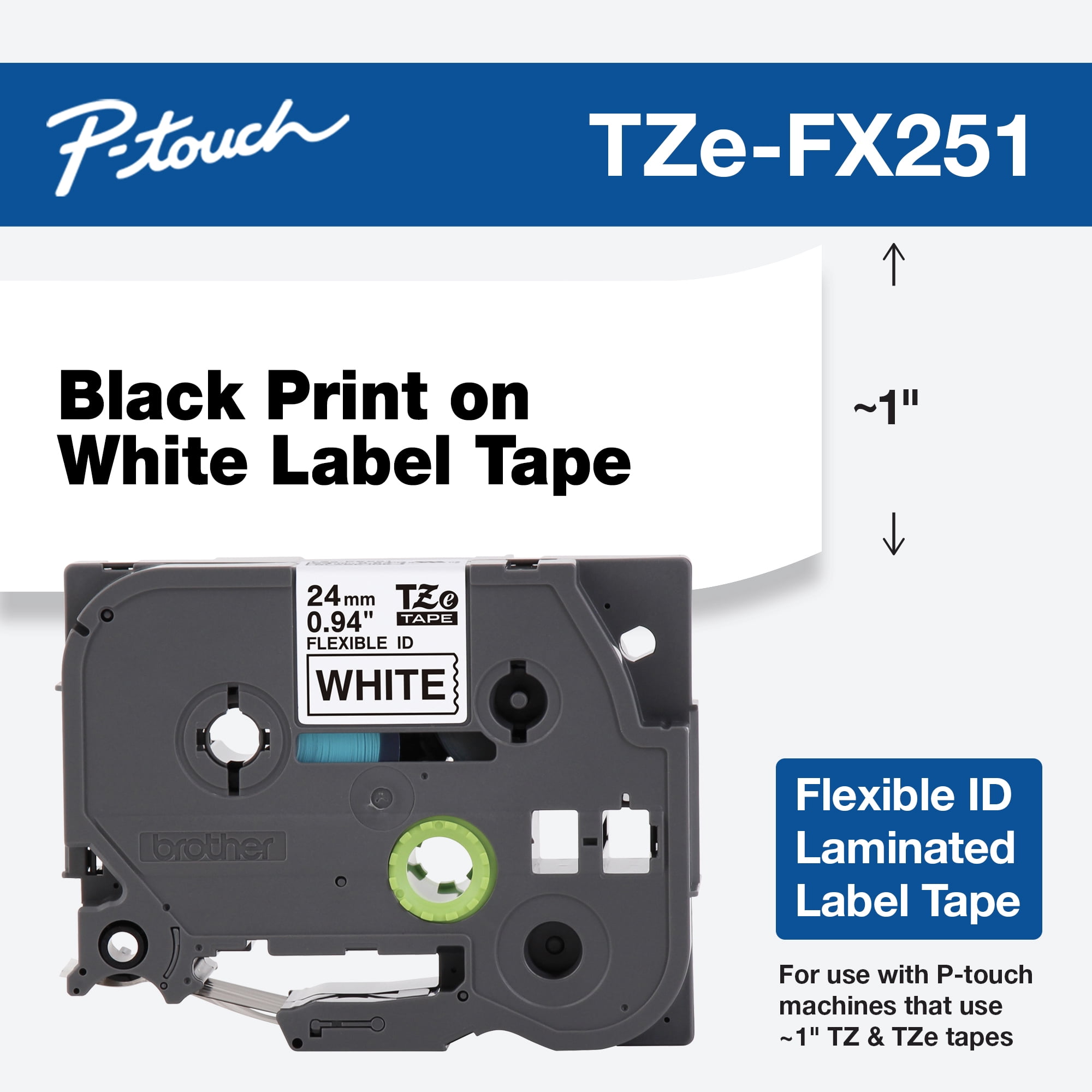 Brother Genuine P-touch TZE-FX251 Tape, 1" (0.94") Wide Flexible-ID ...