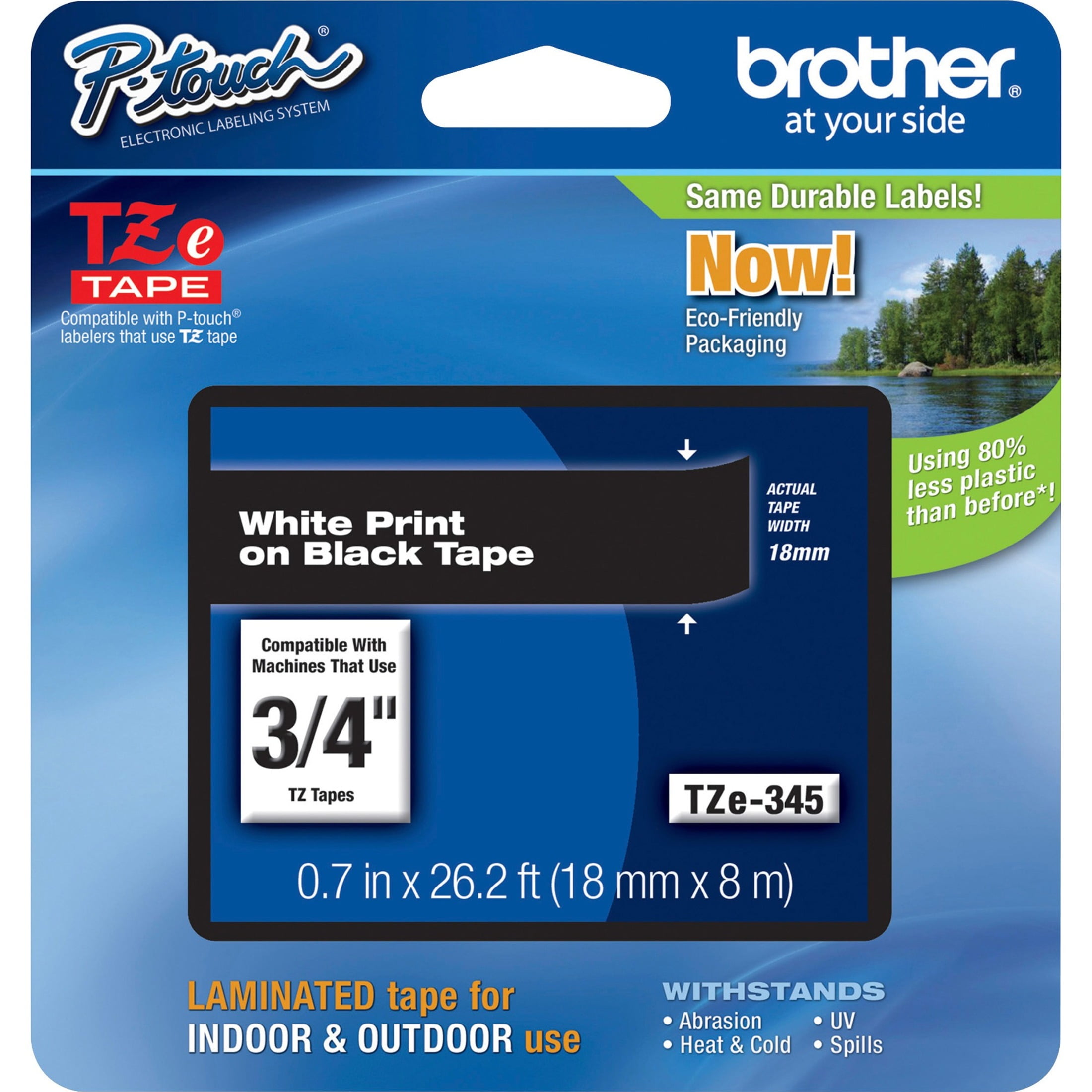 Brother Genuine P-touch TZE345 3/4"White on Black Laminated Label Tape ...