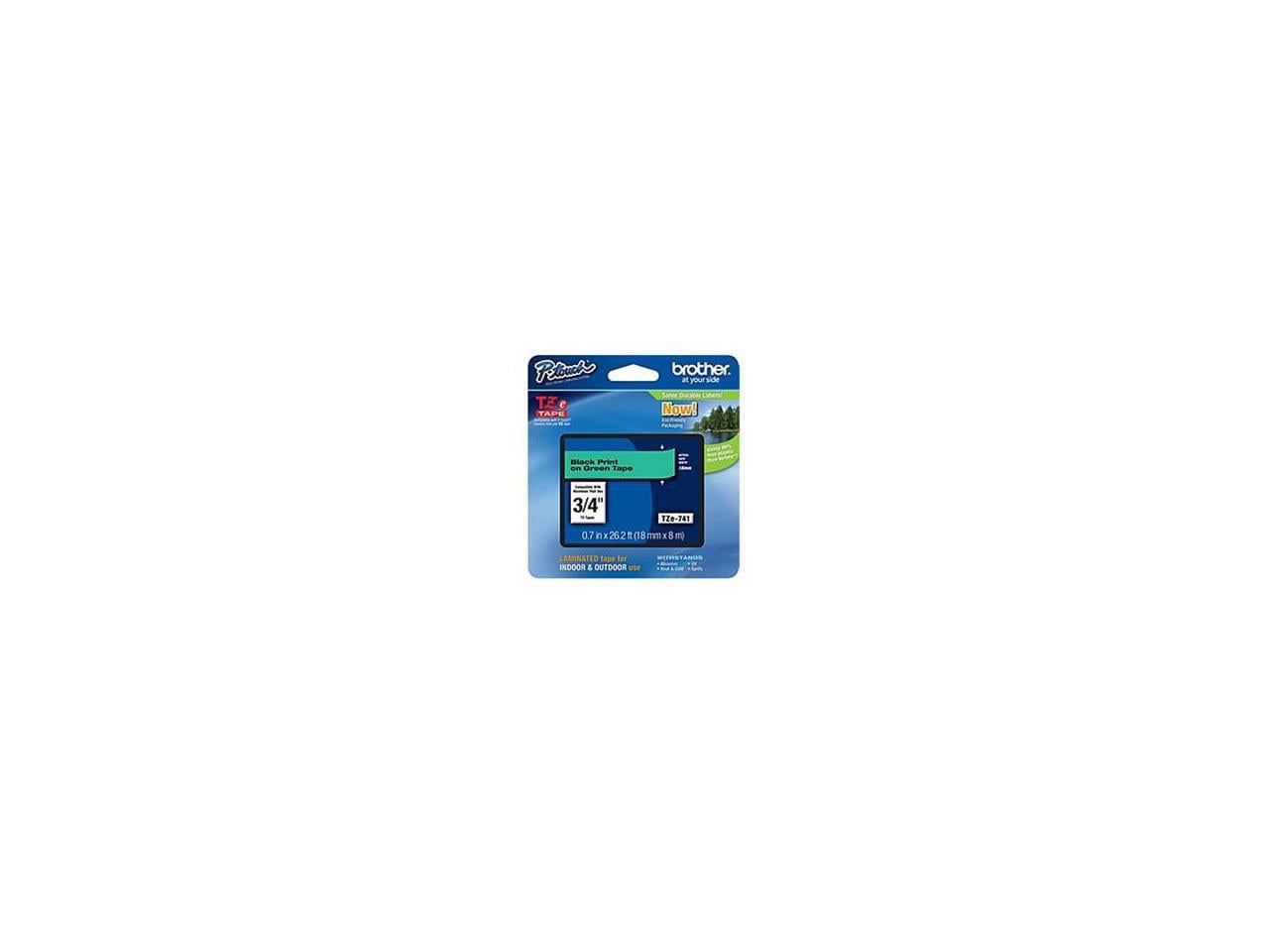 Brother Genuine P-touch TZE741 3/4" Black Print on Green Laminated ...
