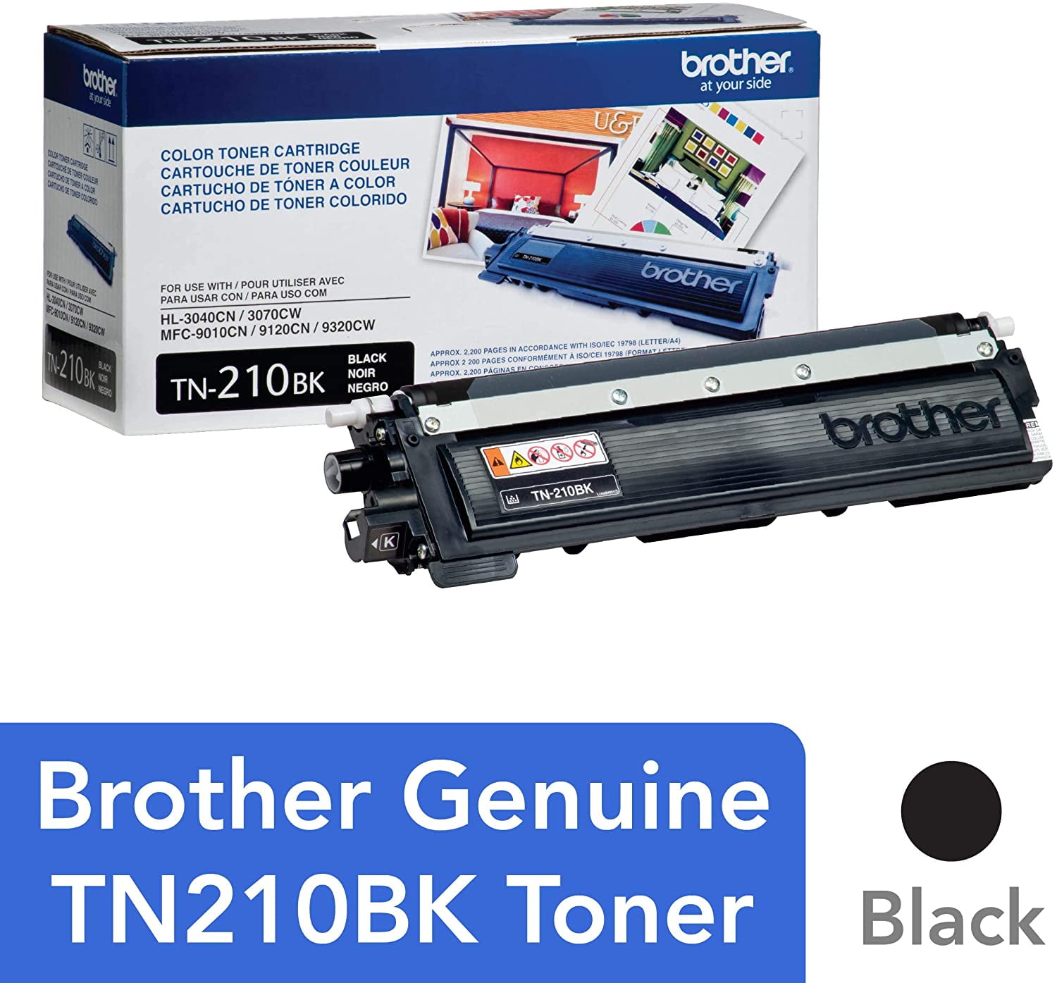 Brother Genuine Standard Yield Toner, TN210BK, Easy Install, Crisp Text ...
