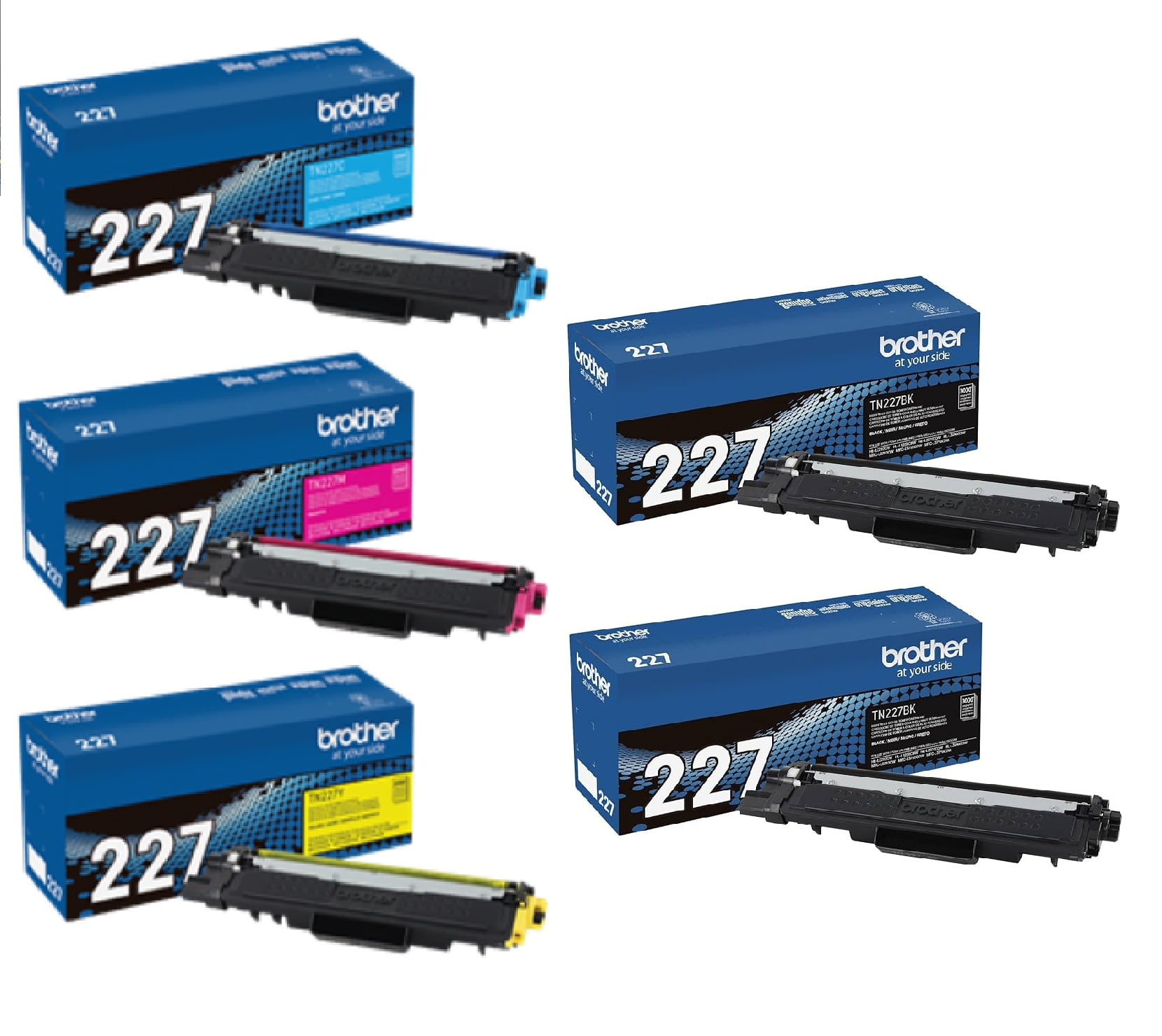 Brother Genuine TN227 5-Pack Toner Set (2x TN227BK, TN227C, TN227M ...