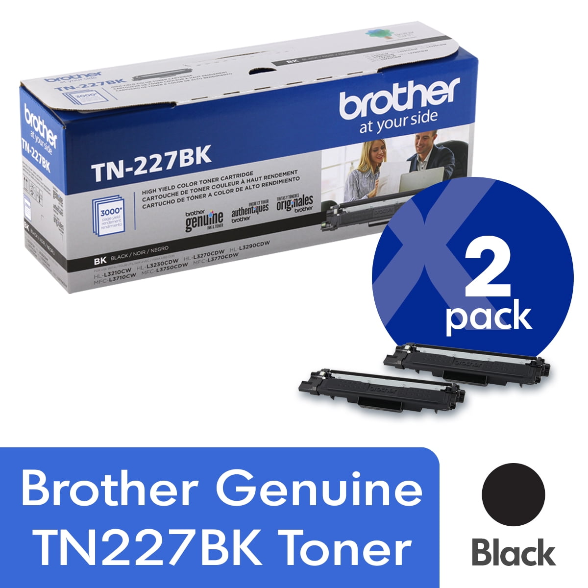 Brother TN227BK 2-Pack High Yield Black Toner, 3,000 Page Yield ...