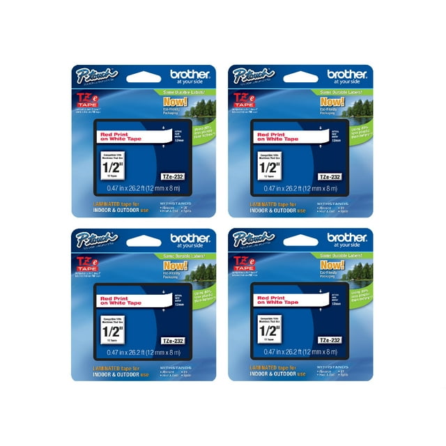 Brother Genuine TZe-232 1/2" Red on White Standard Laminated Tape for P ...