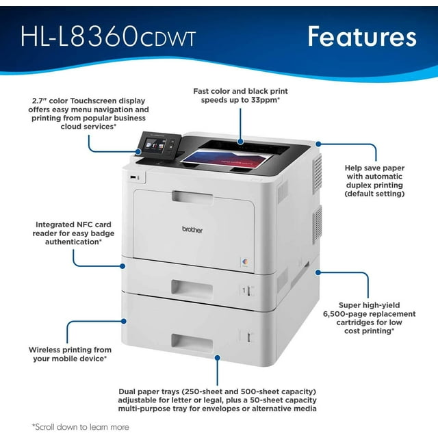 Brother HL-L8360CDW Business Color Laser Printer Free USB Printer Cable ...