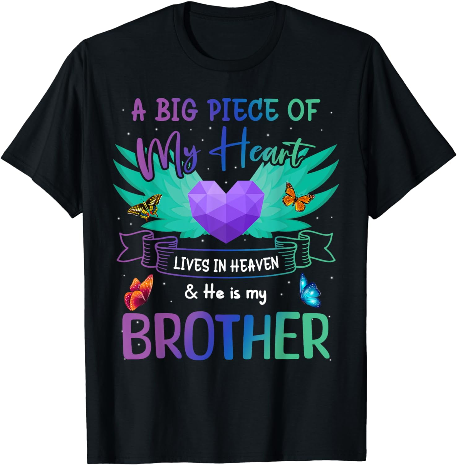 Brother Happy Birthday to Angel in Heaven Heart Wing T-Shirt - Walmart.com