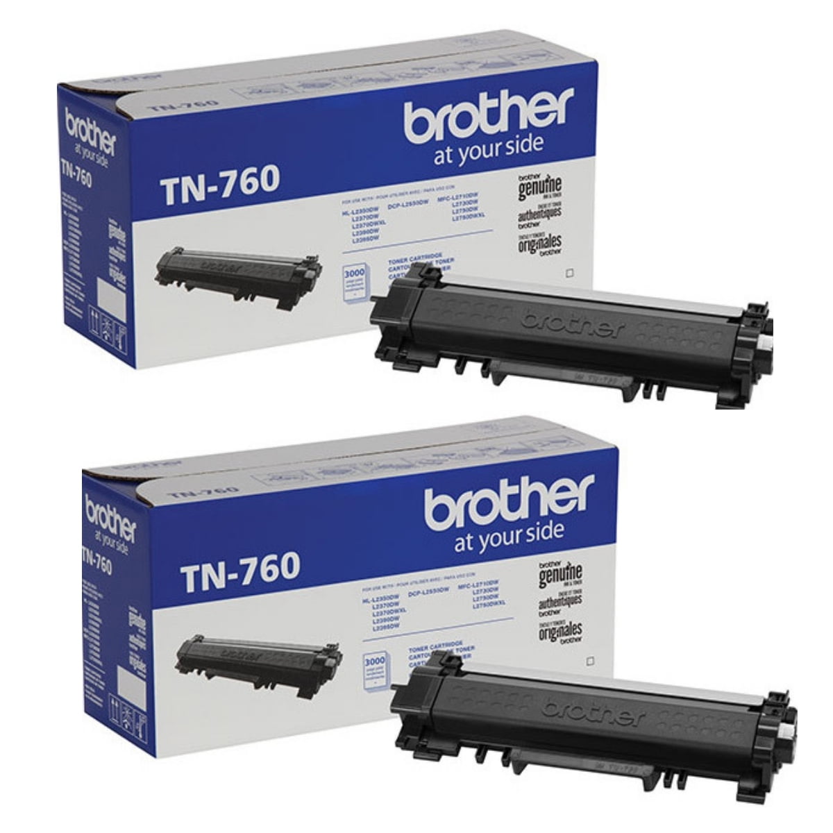 Brother High Yield TN760 Black Toner Cartridge, 2 Count, Compatible ...