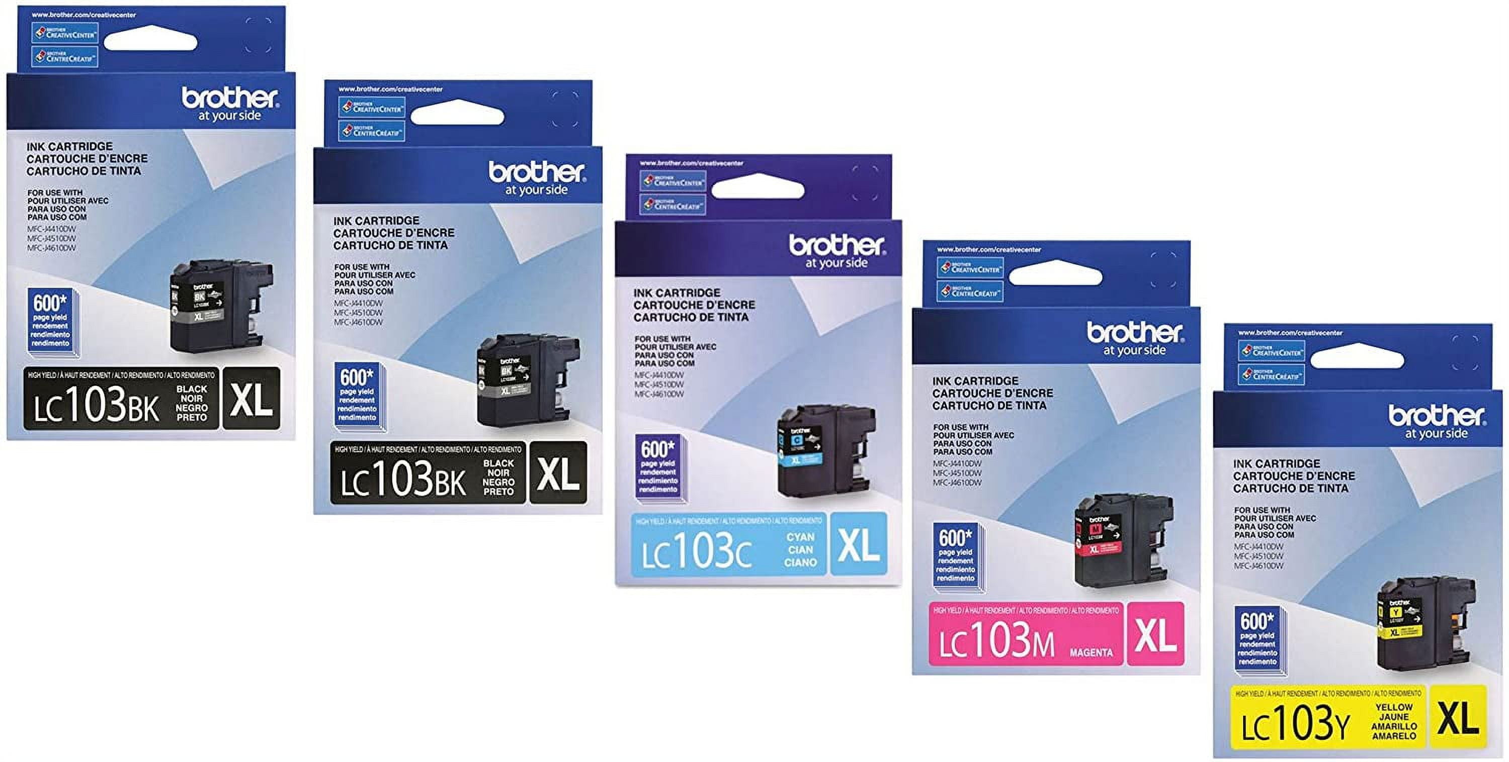 Brother LC103 Printer High Yield Cartridge Ink (2-Black-1-Cyan-Magenta ...