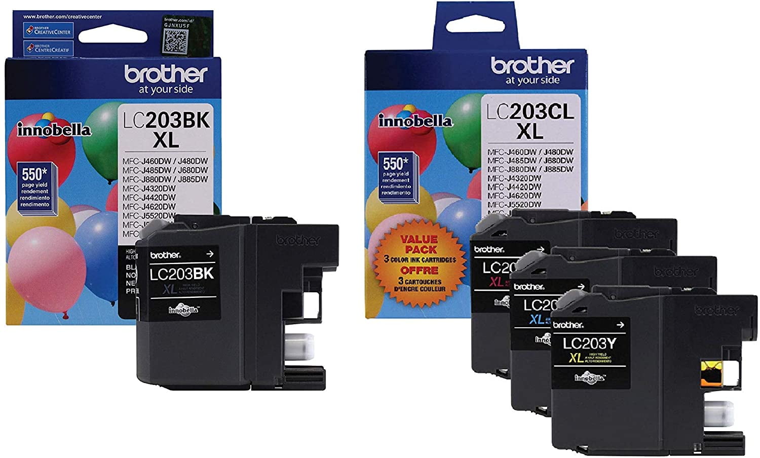 Brother LC203 High Yield Ink Cartridge, 4-Pack (Black, Cyan, Magenta ...
