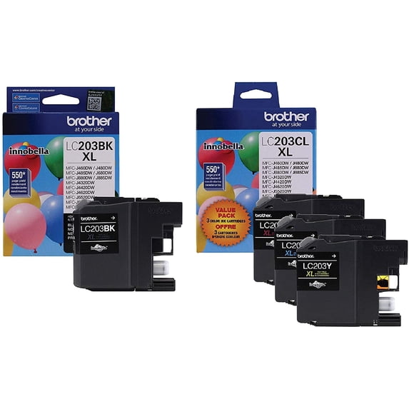 Brother LC203 High Yield Ink Cartridge, 4-Pack (Black, Cyan, Magenta ...