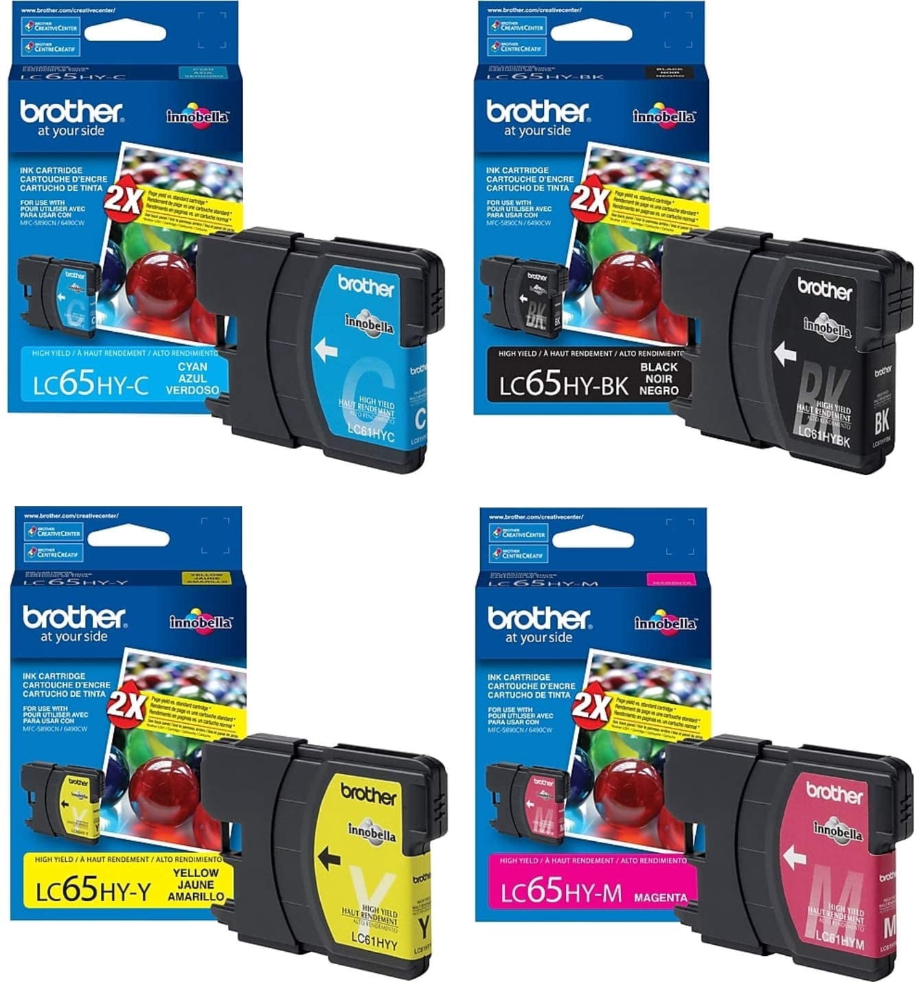 Brother LC65BK, LC65C, LC65M, LC65Y High Yield Colored Inkjet Cartridge ...