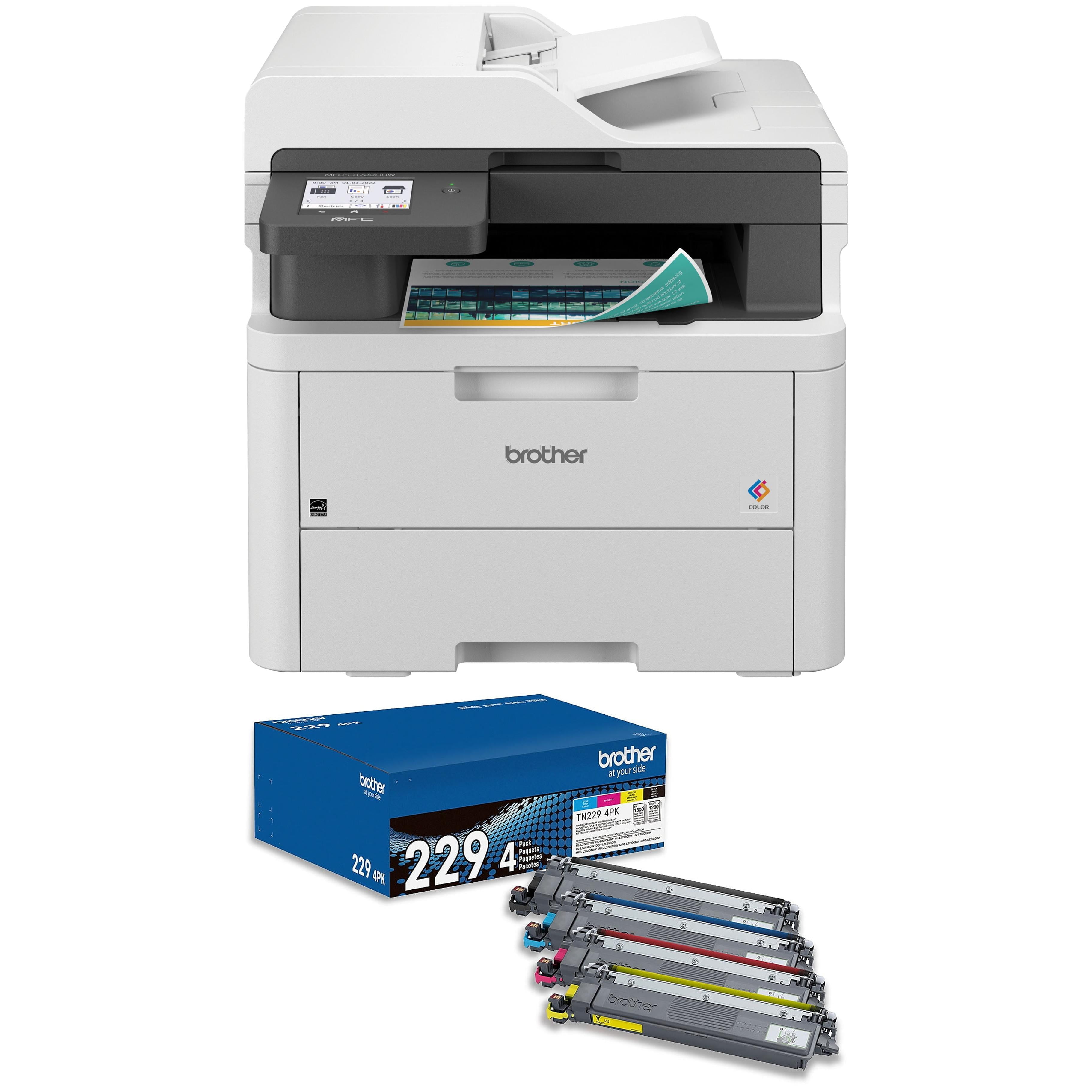 Brother MFC-L3720CDW Color Laser All-in-One Printer Plus 4-Pack Toner ...