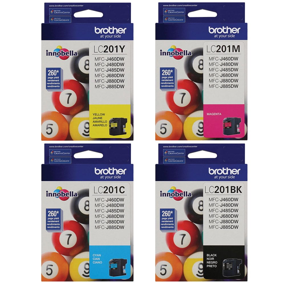 Brother MFC-j485DW Printer Ink Combo - LC201BK, C, M, Y Cartridges with ...