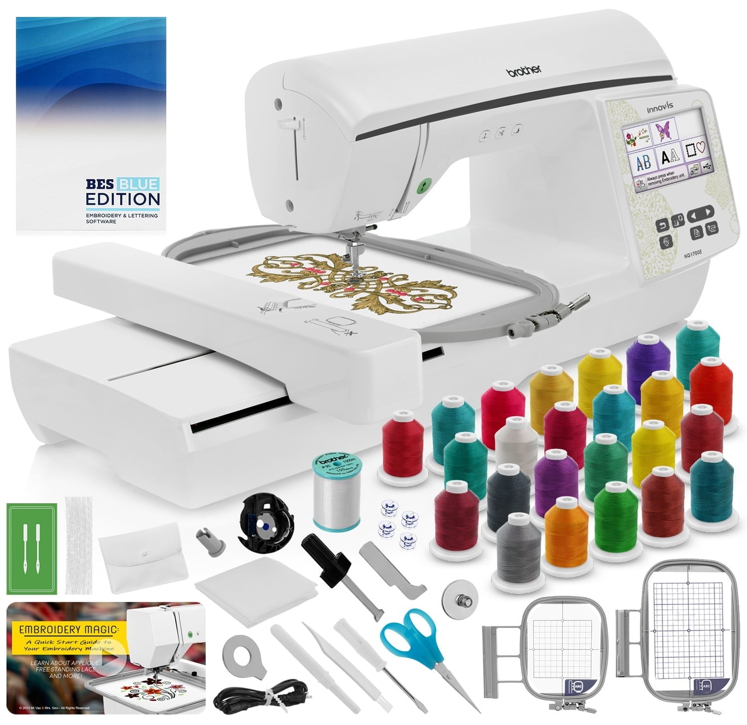 Brother NQ1700E Embroidery Machine + BES Lettering Software + 4" x 4 ...