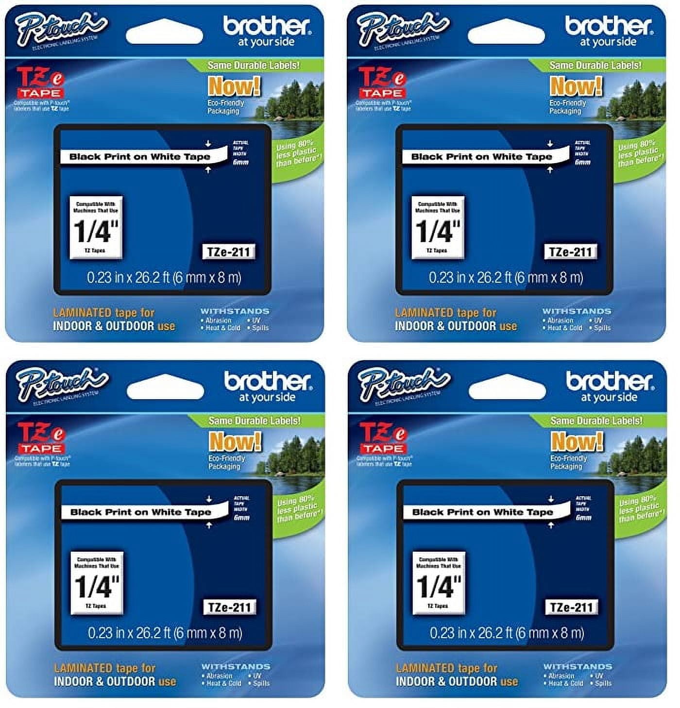 Brother P-Touch 4-Pk TZe-211 Black Print on White Standard Adhesive ...