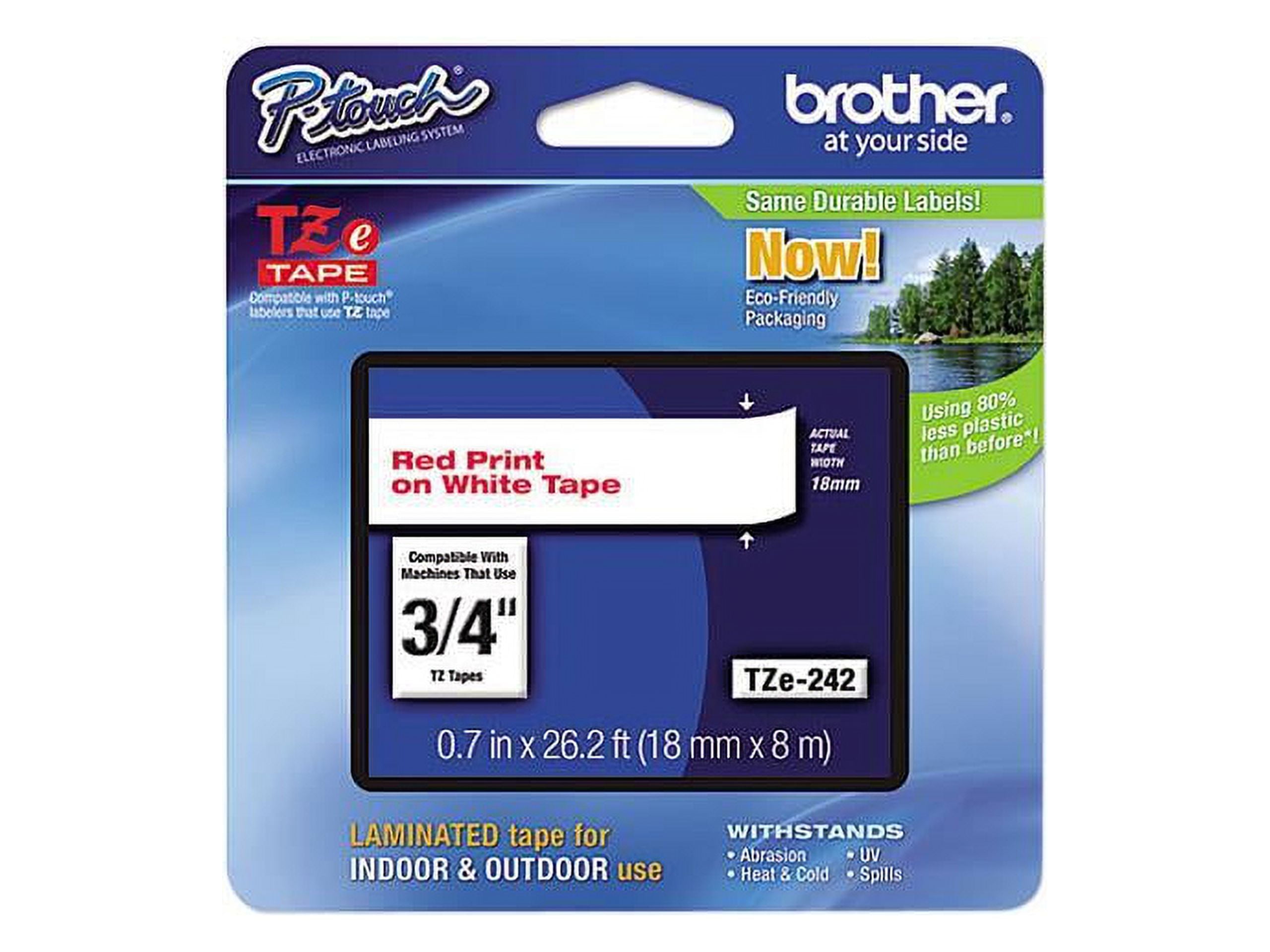 Brother P-Touch TZ Series Lettering Tape , 0.75"w, Red on White ...