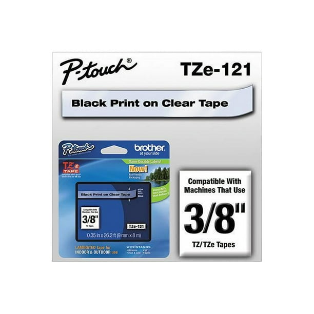 Brother P-Touch TZ Series Tape Cartridge, 0.38"w, Black on Clear ...