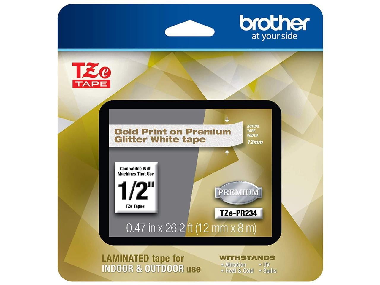 Brother P-Touch TZEPR234 Gold Print on Premium Glitter White Laminated ...